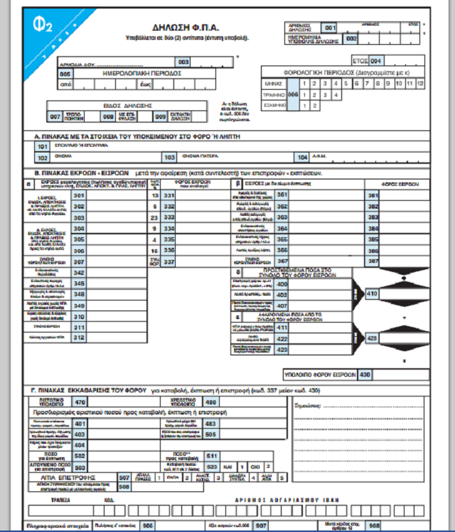 Το νέο έντυπο της δήλωσης ΦΠΑ